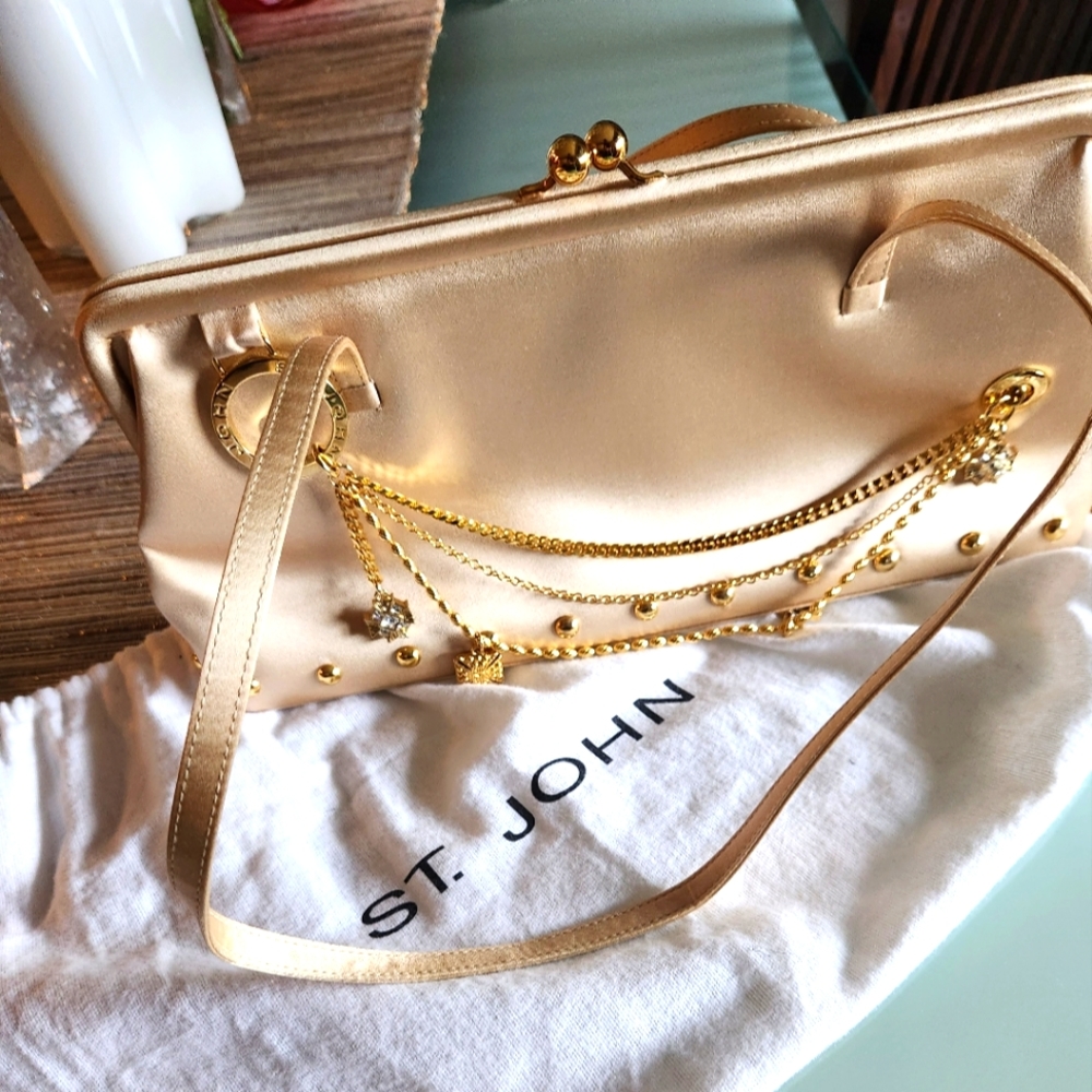 St. John Gold Satin Purse With Embellishments - Gem